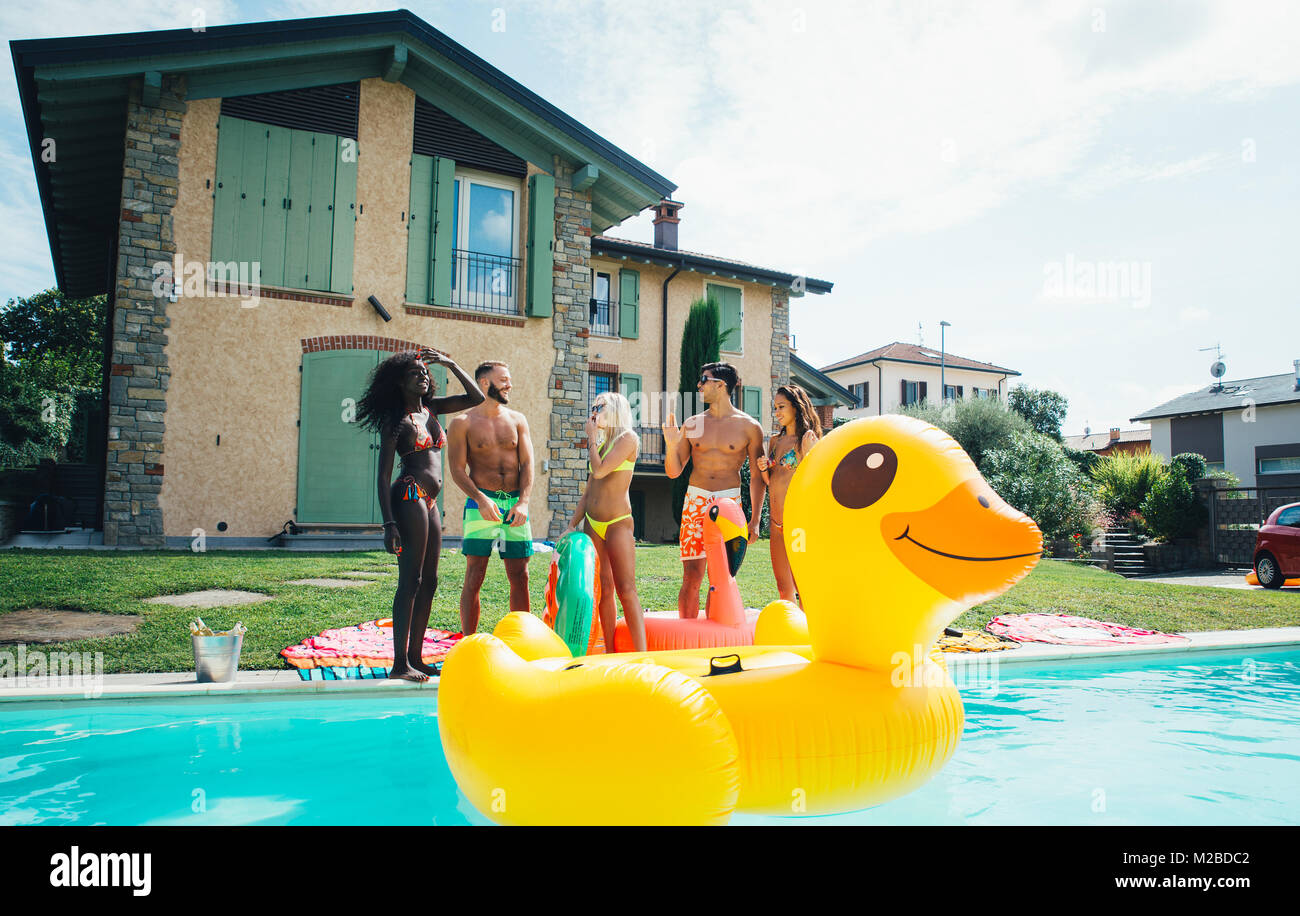 group of friends having fun in the swimming pool Stock Photo - Alamy