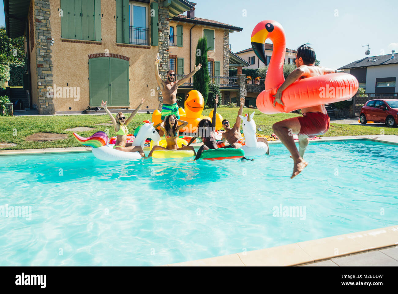 group of friends having fun in the swimming pool Stock Photo - Alamy