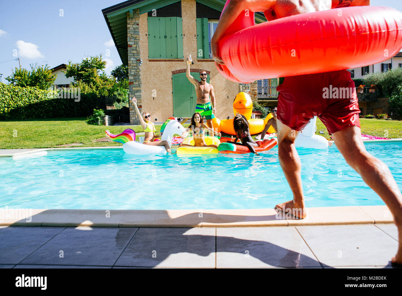 group of friends having fun in the swimming pool Stock Photo - Alamy