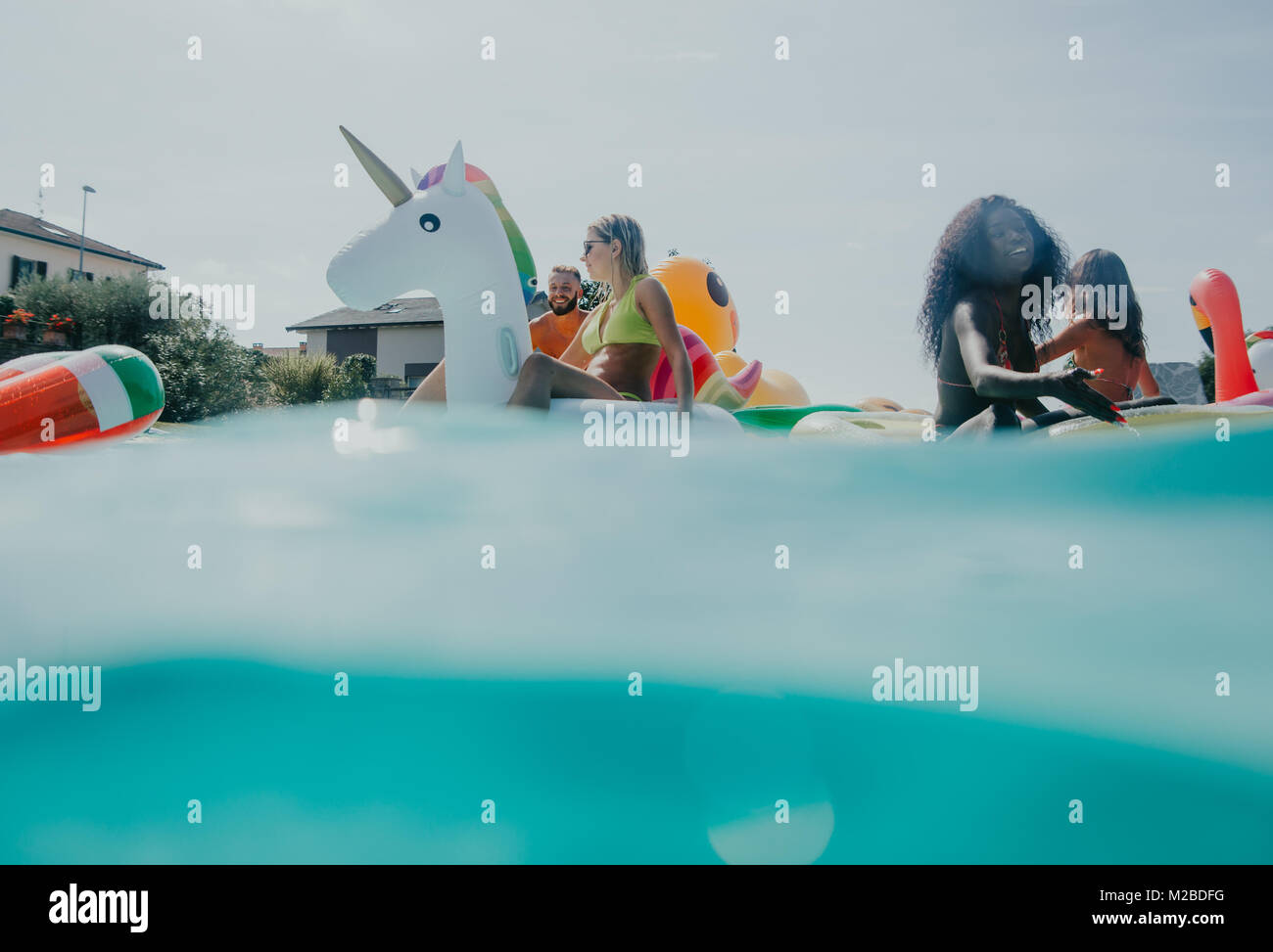 group of friends having fun in the swimming pool Stock Photo - Alamy