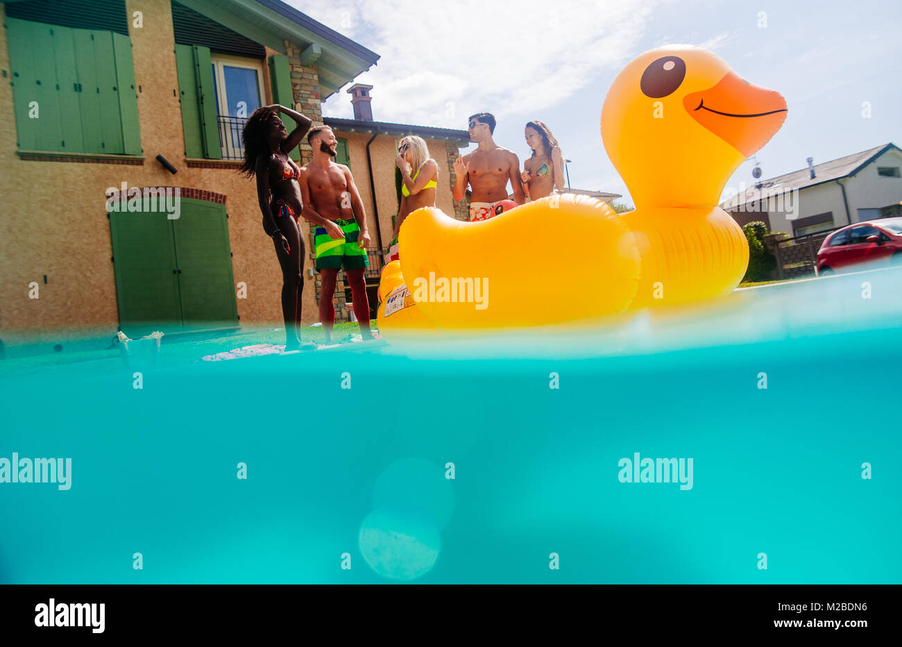 group of friends having fun in the swimming pool Stock Photo - Alamy