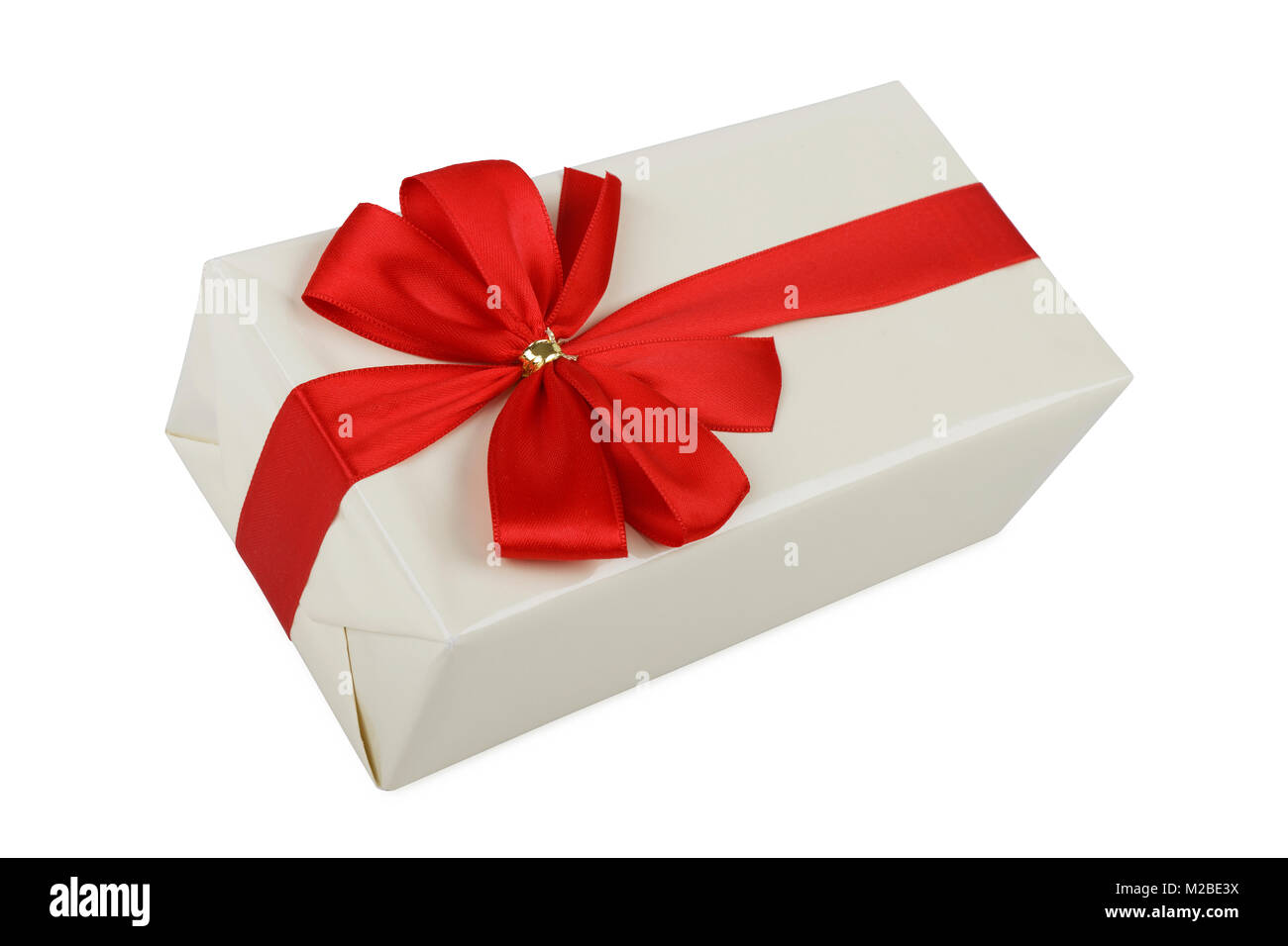 white gift and red ribbon isolated on white background Stock Photo - Alamy