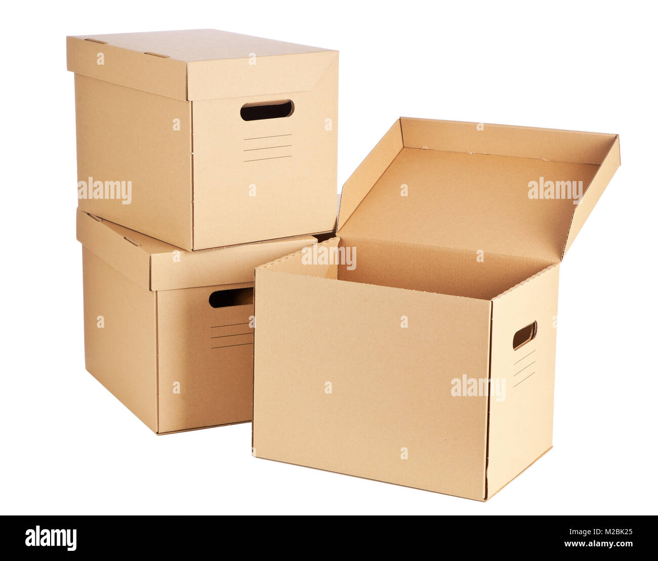 Cardboard boxes on white background Stock Photo - Alamy