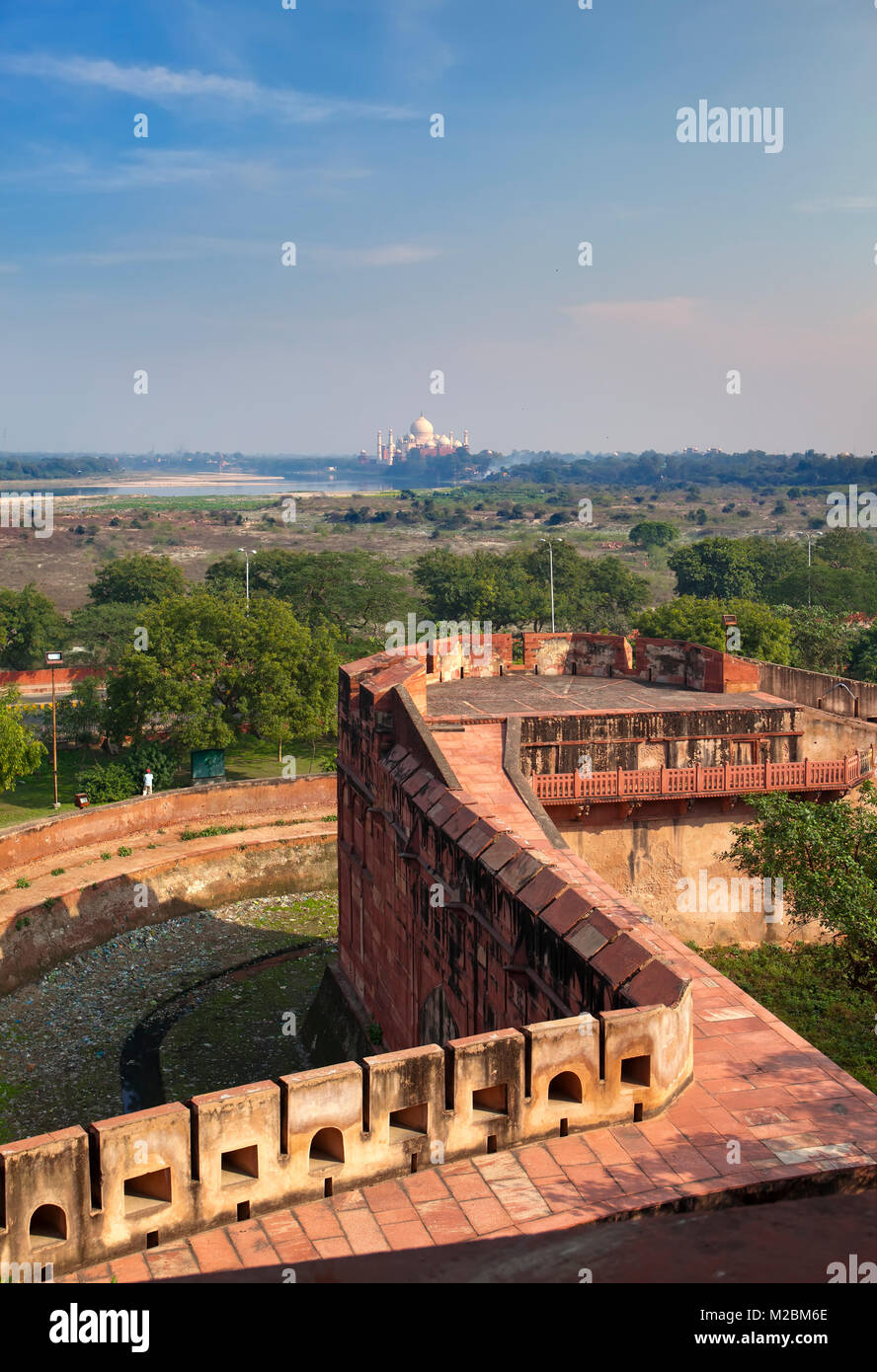 India. Agra. A view of Taj Mahal from a wall of the Red Fort Stock ...