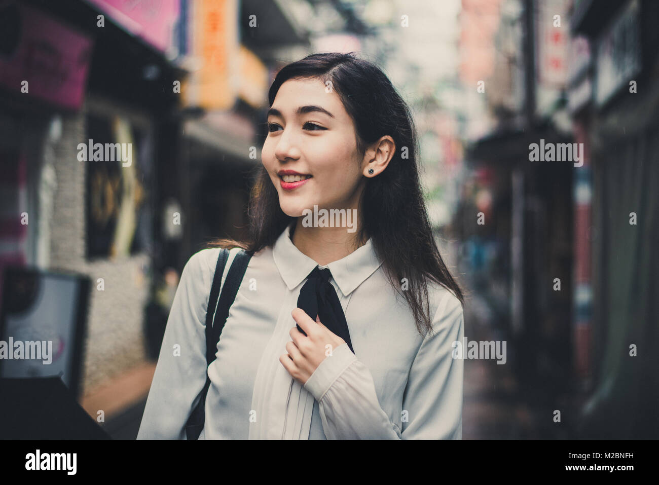 Beautiful Japanese Girl Walking In Tokyo Concept About Teenagers And