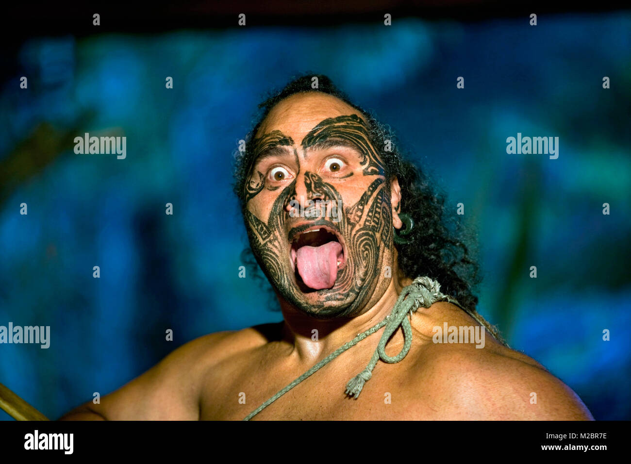 New Zealand, North Island, Rotorua, Show of Maori culture at the Mitai ...
