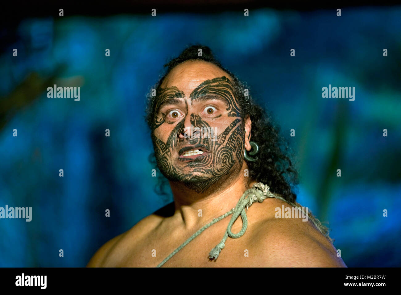 New Zealand, North Island, Rotorua, Show of Maori culture at the Mitai ...