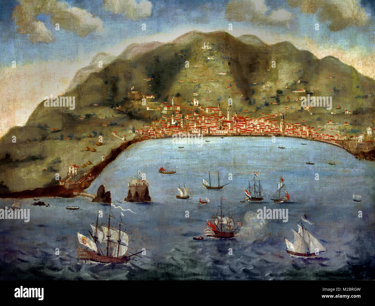 Bay of the city of Funchal ( Madeira Funchal ) 18th-century Portugal ...