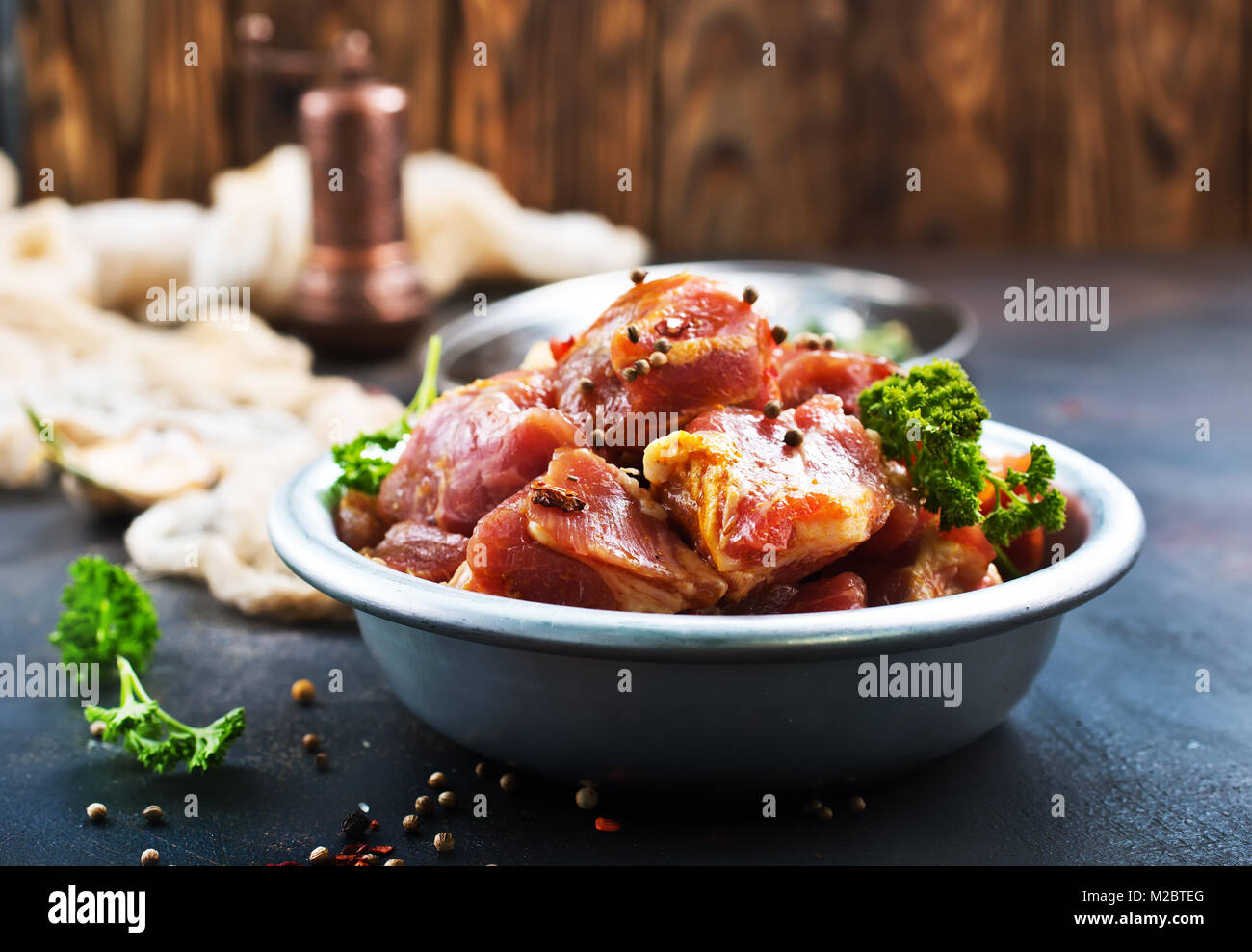 raw meat with spice and salt, meat for kebab Stock Photo - Alamy