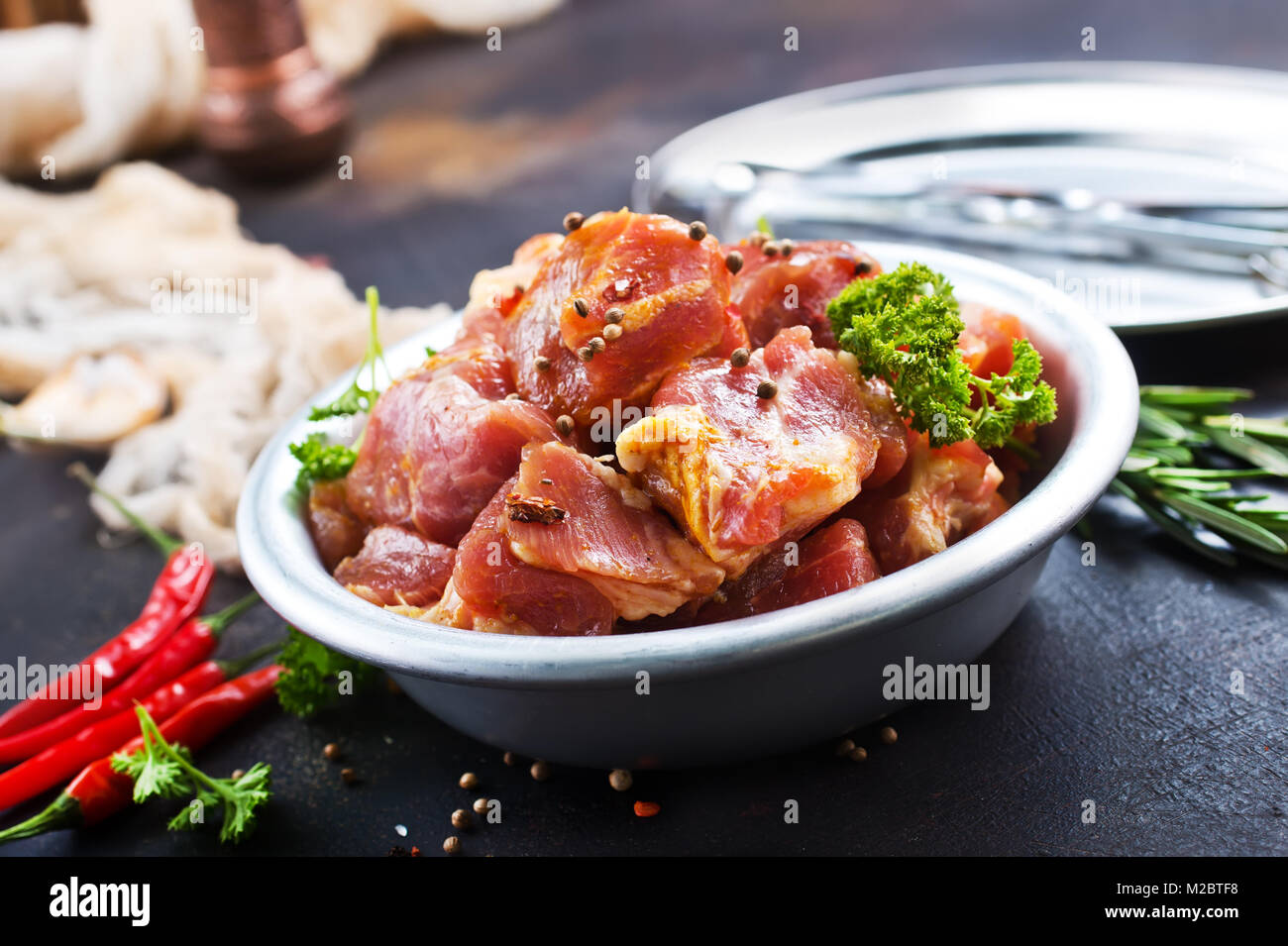 raw meat with spice and salt, meat for kebab Stock Photo - Alamy