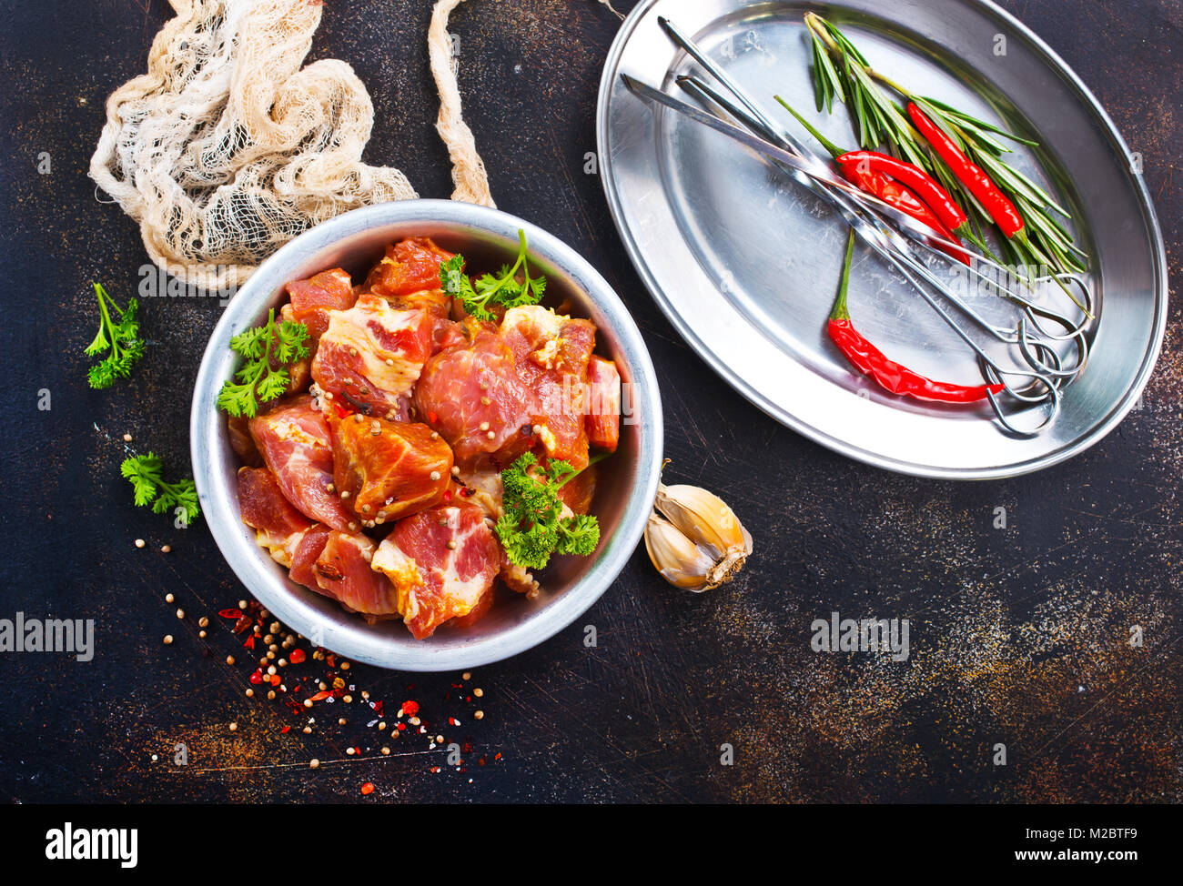 raw meat with spice and salt, meat for kebab Stock Photo - Alamy