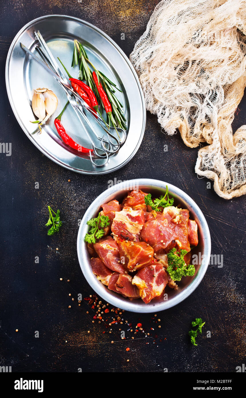 raw meat with spice and salt, meat for kebab Stock Photo - Alamy