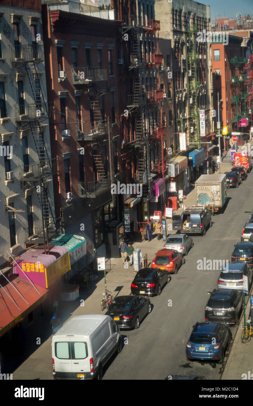 Eldridge Street in the Lower East Side neighborhood in New York ...