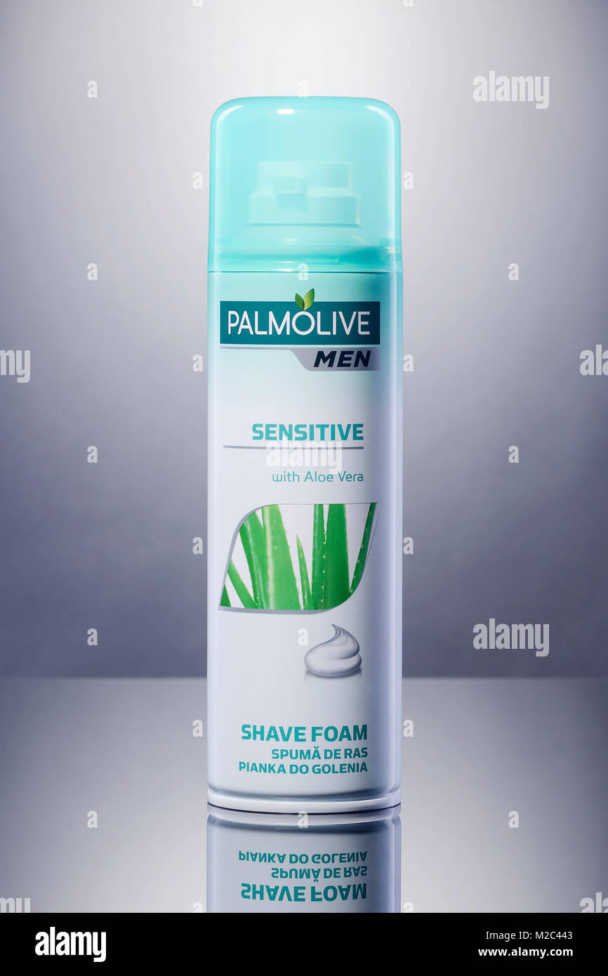 Palmolive shave foam isolated on gradient background Stock Photo - Alamy