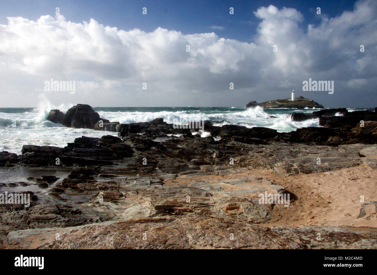 Godrevy Lighthouse on the north Cornwall Coastline, UK Stock Photo - Alamy