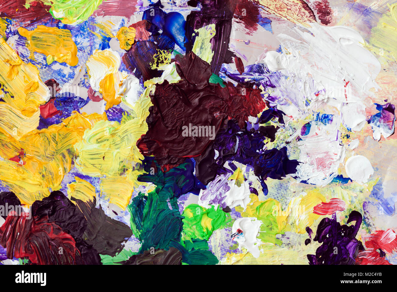 Multicolored bright spots of colors on my palette, texture for modern ...