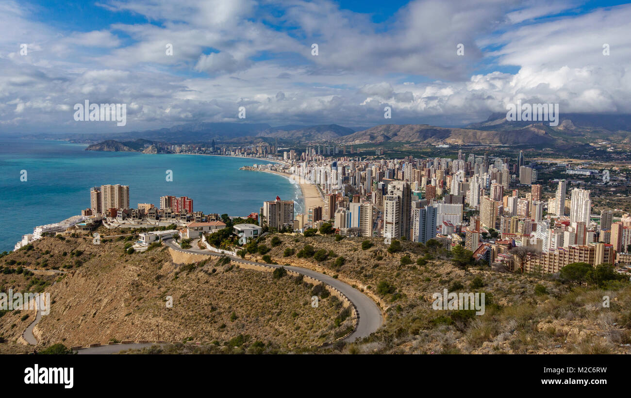 North Benidorm with high buildings and sea Stock Photo - Alamy