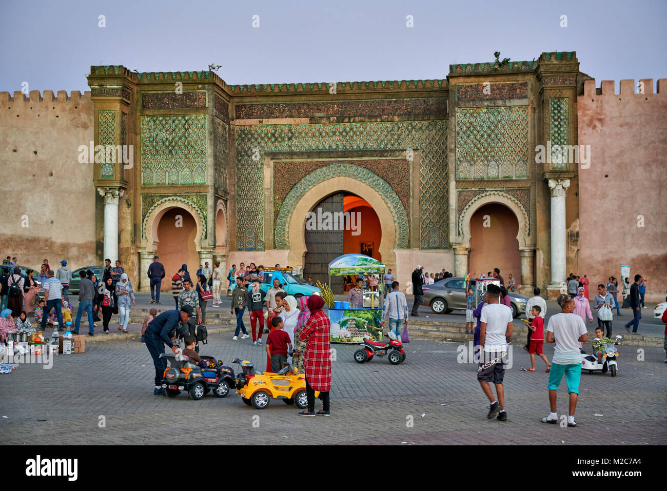 people on Lahdim Square with Bab Mansour city gate behind , Meknes ...