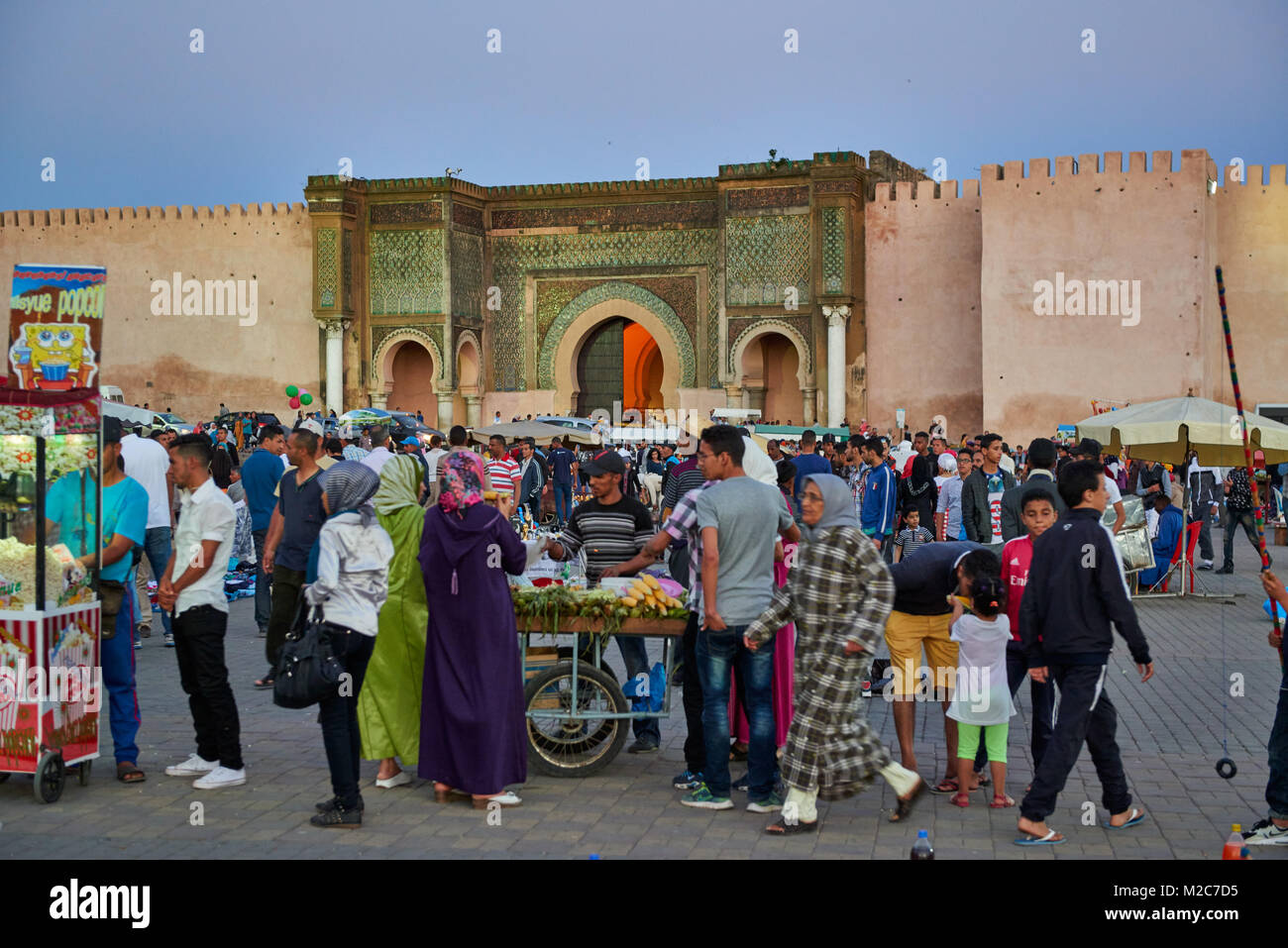 people on Lahdim Square with Bab Mansour city gate behind , Meknes ...