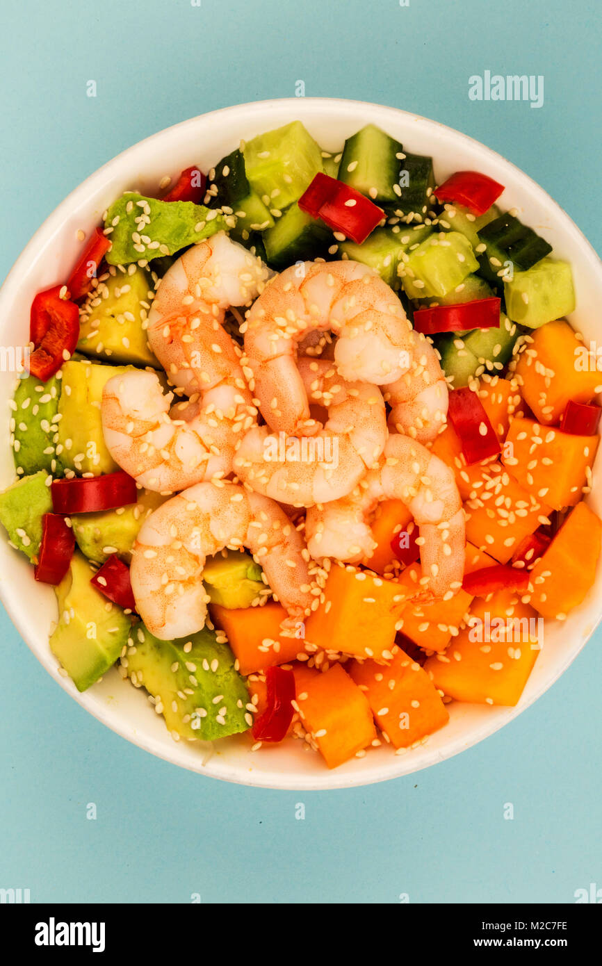 Hawaiian Shrimp or Prawn Poke Bowl With Sweet Potatoes Avocado And ...