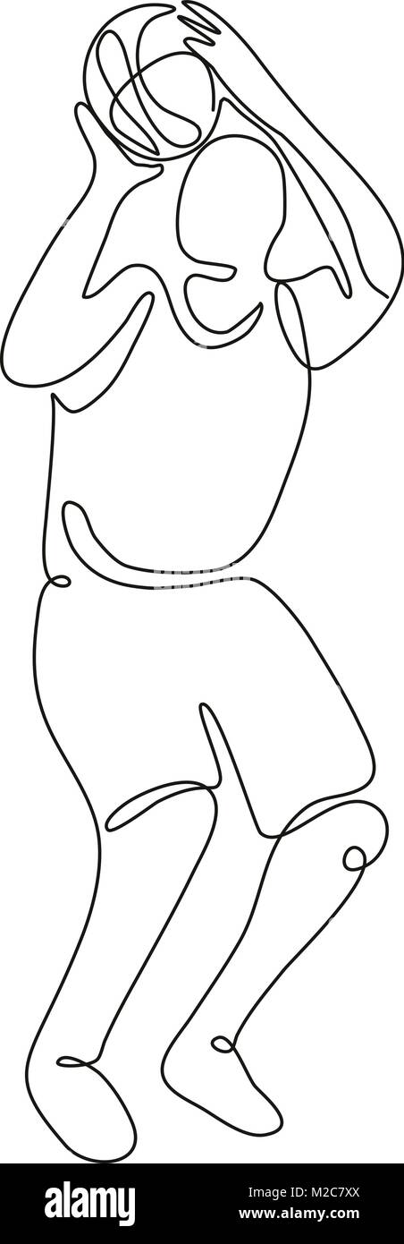 Continuous line drawing illustration of a basketball player shooting ...