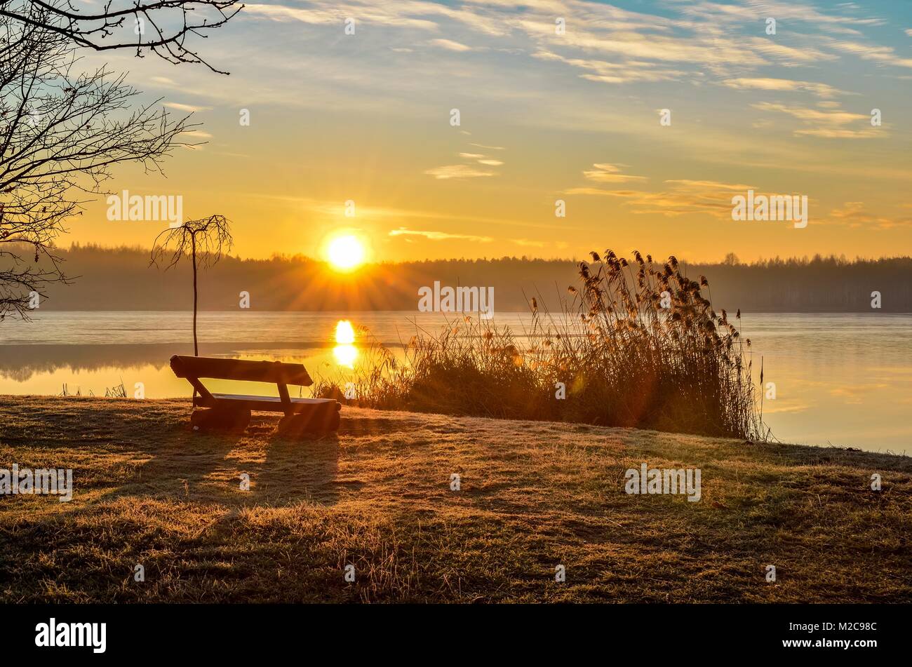 Bench sunrise sun nature landscape hi-res stock photography and images ...