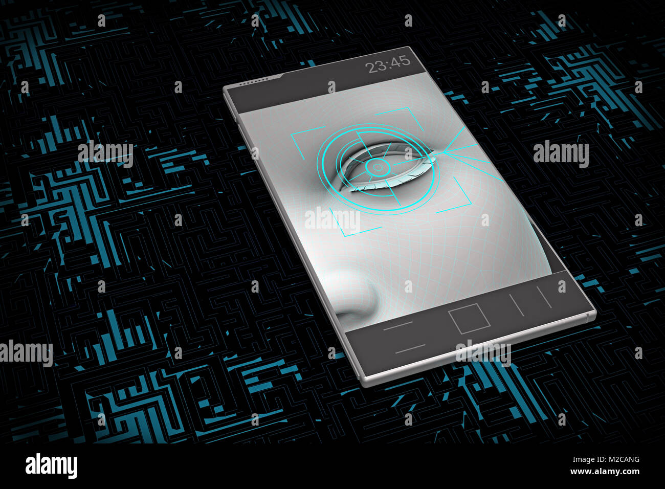 smartphone with eye recognition on the screen. 3d rendering Stock Photo ...