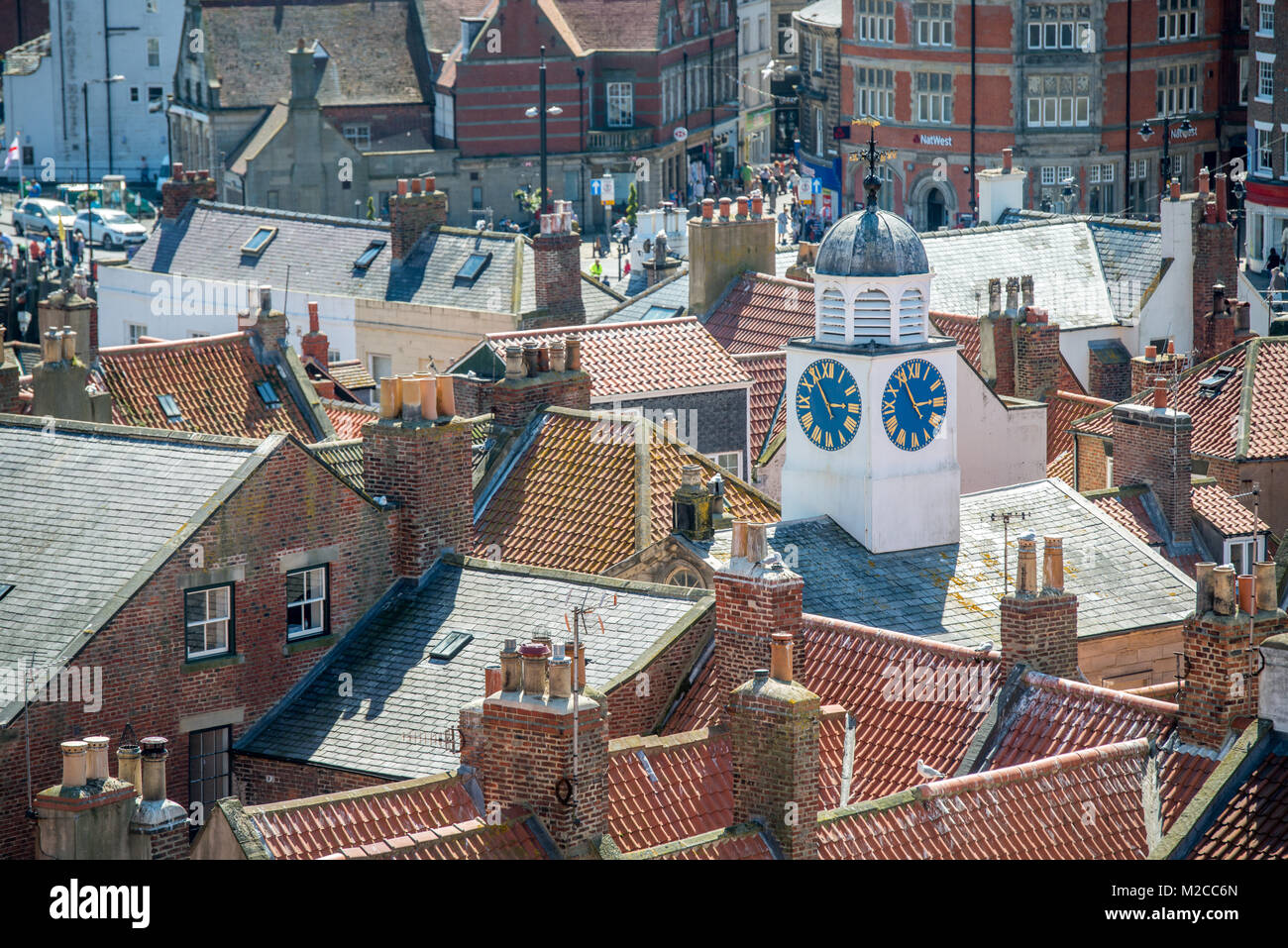Overview of tightly arranged rooftops in Whitby, Yorkshire, UK Stock ...