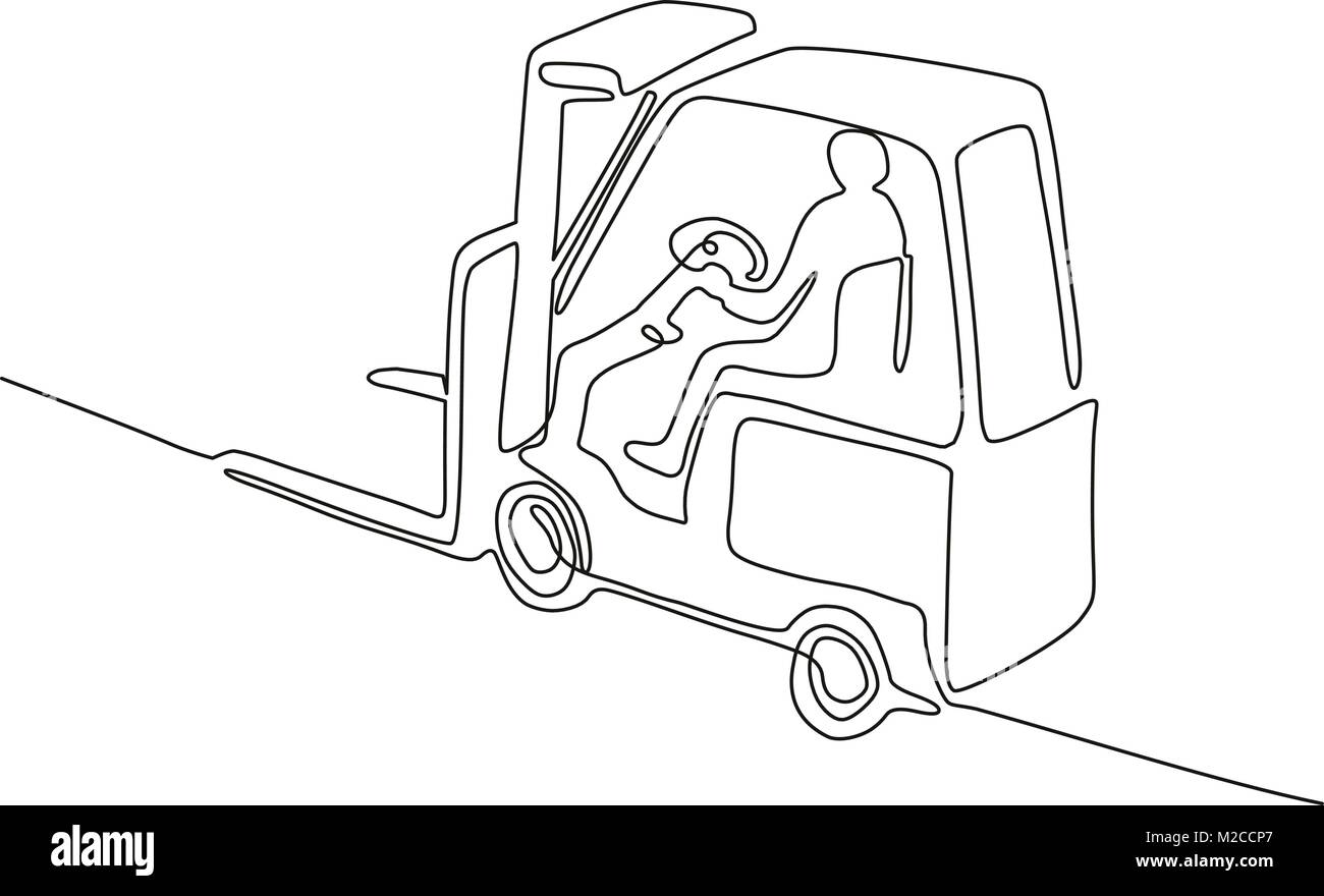 Continuous line drawing illustration of a warehouse operator driver ...