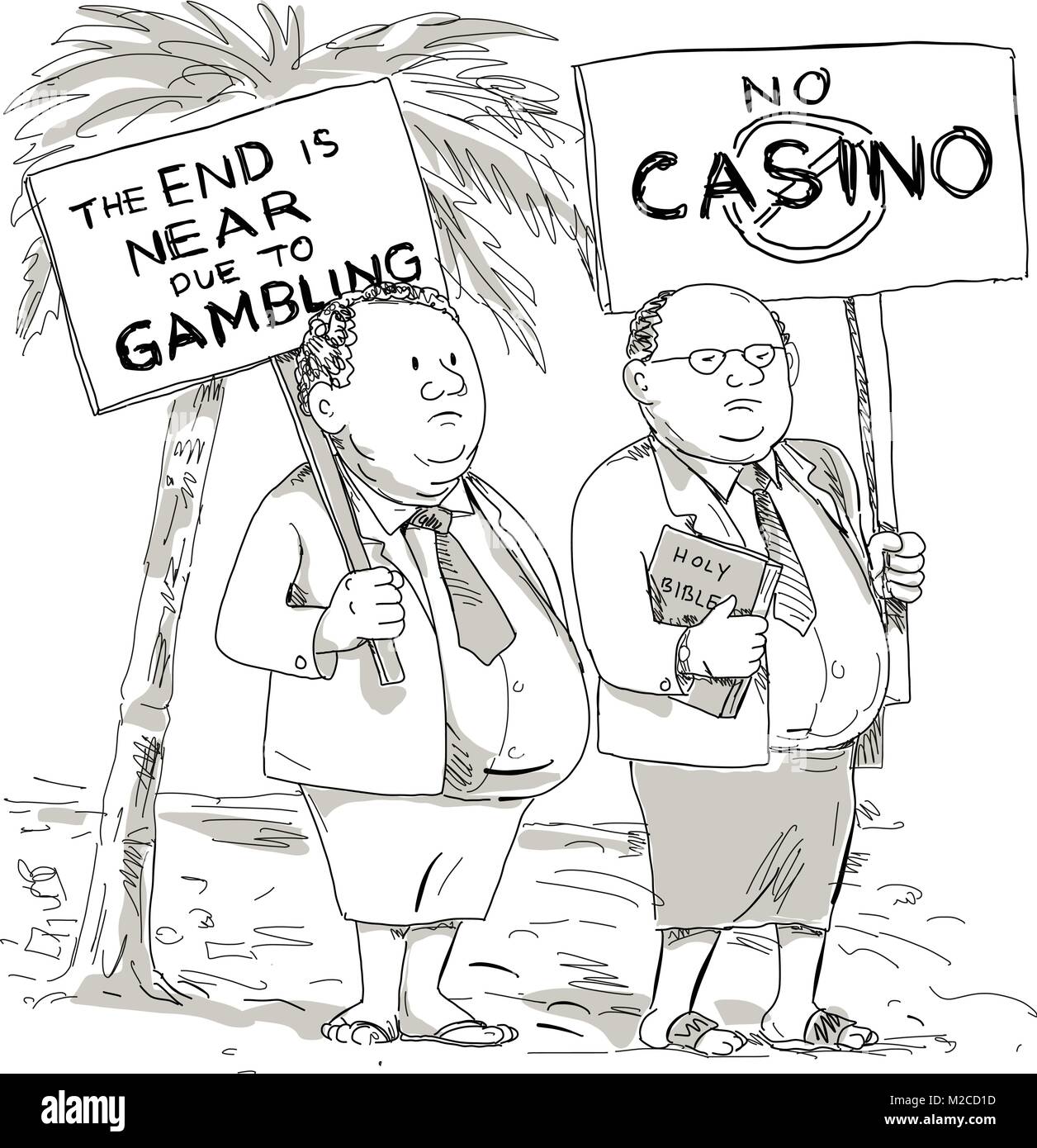 Cartoon style illustration of two fat Samoan preacher, lay minister or ...