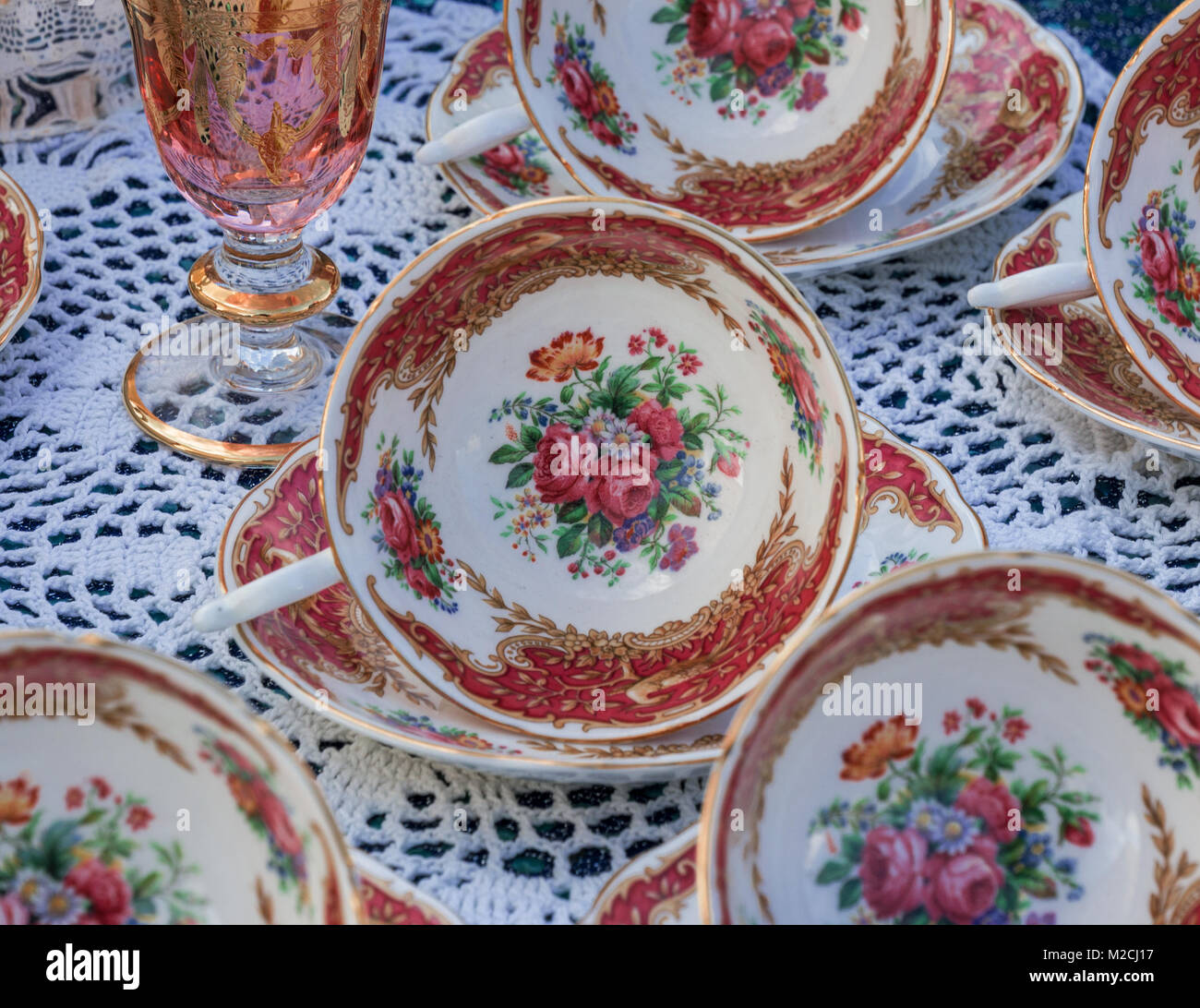 porcelain coffee cups with floral decorations Stock Photo - Alamy