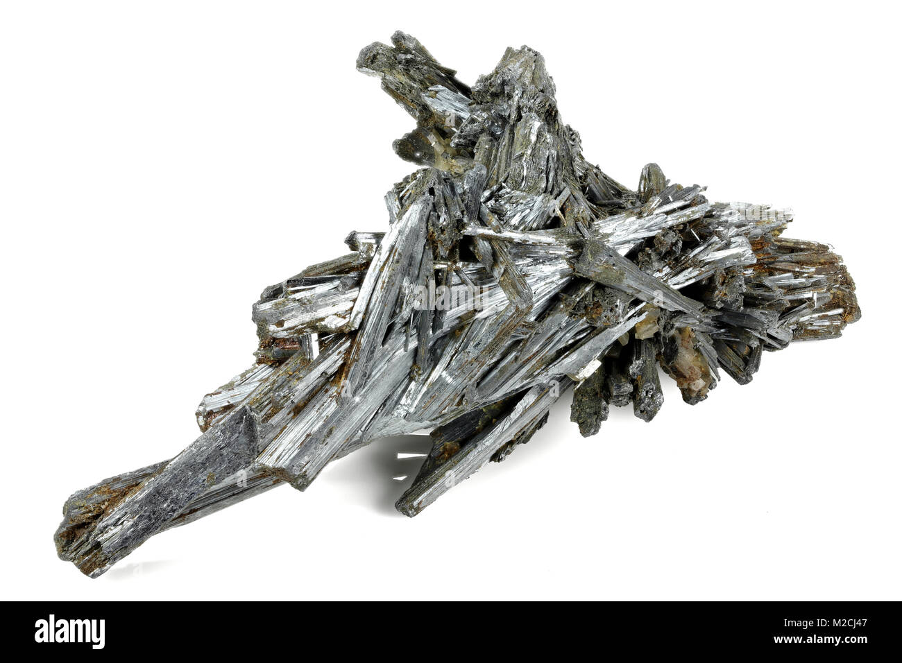 stibnite crystal cluster from Hunan/ China isolated on white background ...