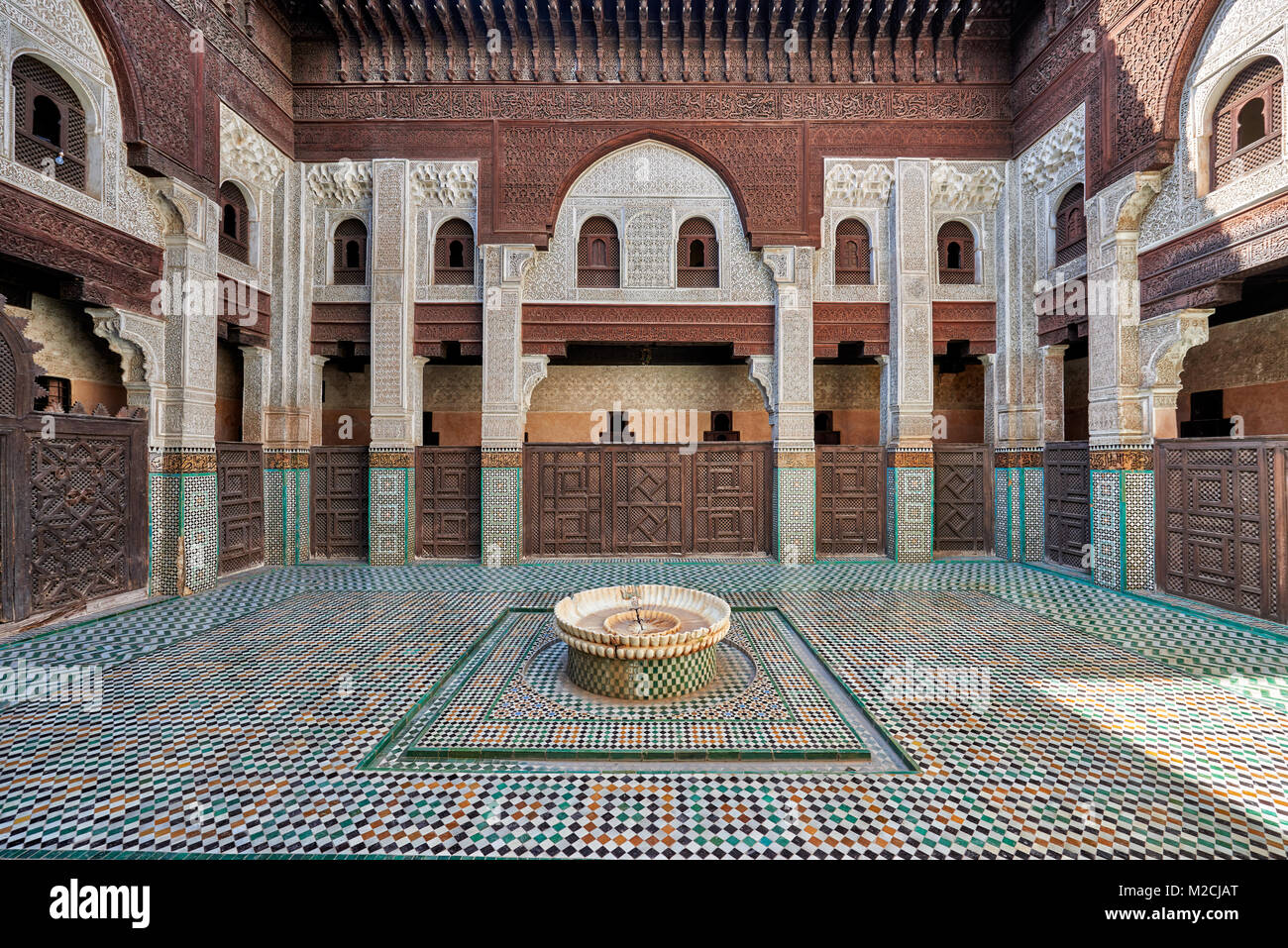 inner courtyard of islamic school Bou Inania Madrasa with typical ...