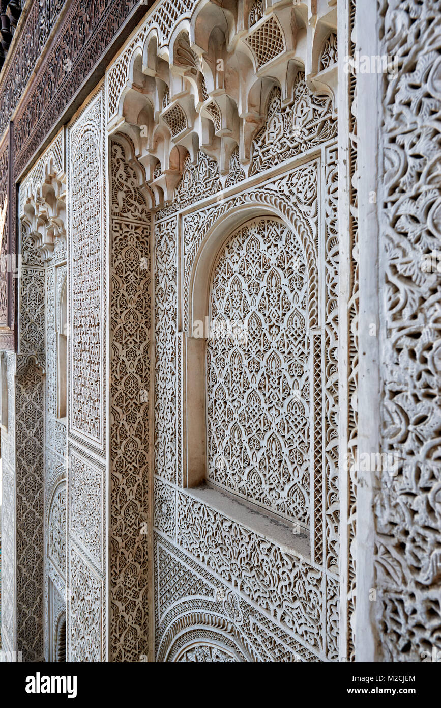inner courtyard of islamic school Bou Inania Madrasa with typical ...