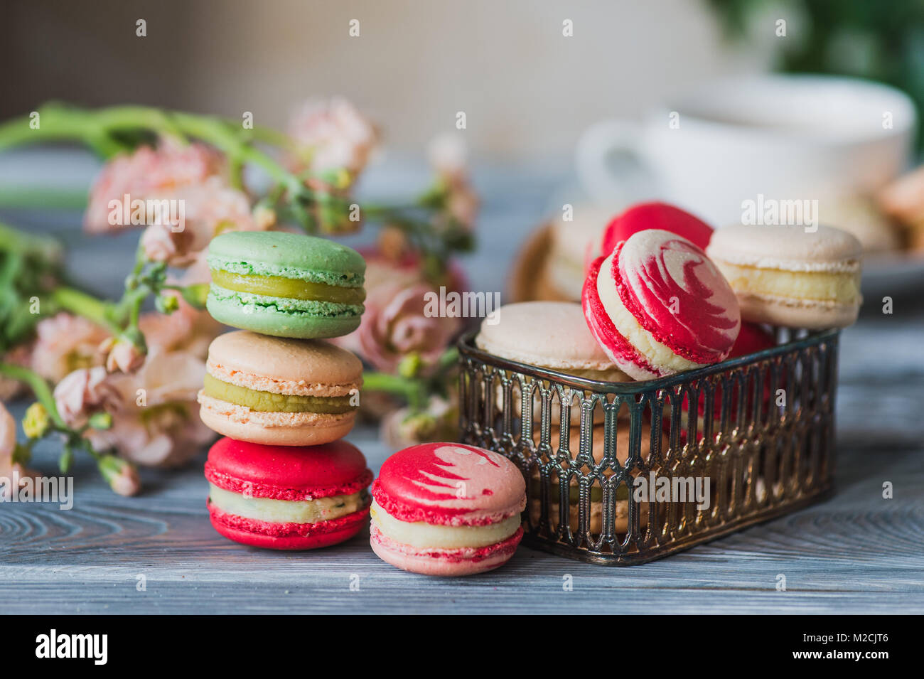 traditional french colorful macarons in a rows in a box Stock Photo - Alamy