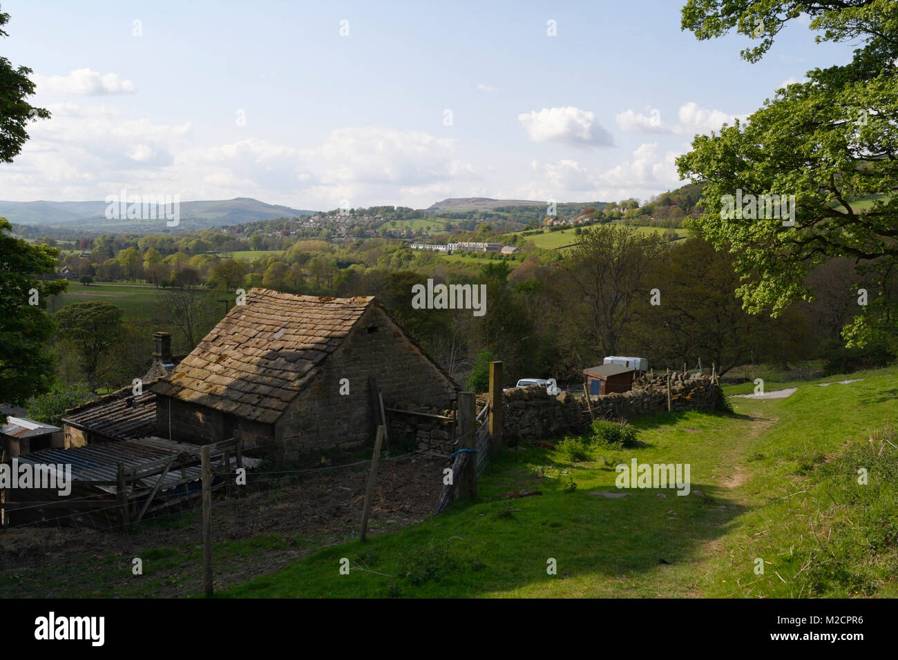 Farmyard buildings in the Peak District national park looking towards ...
