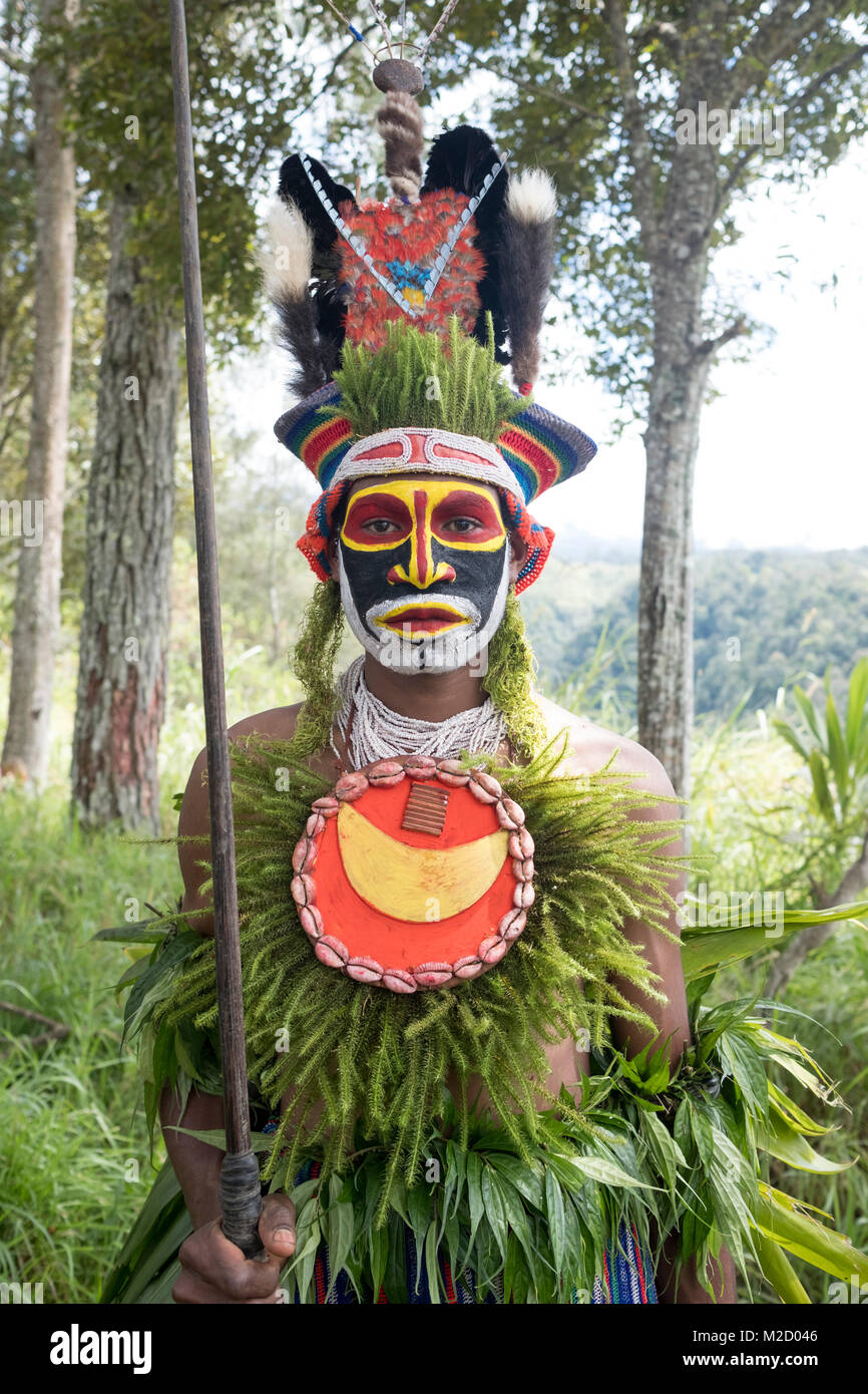 A tribesman painted and dressed for the Mount Hagen Cultural Show in ...