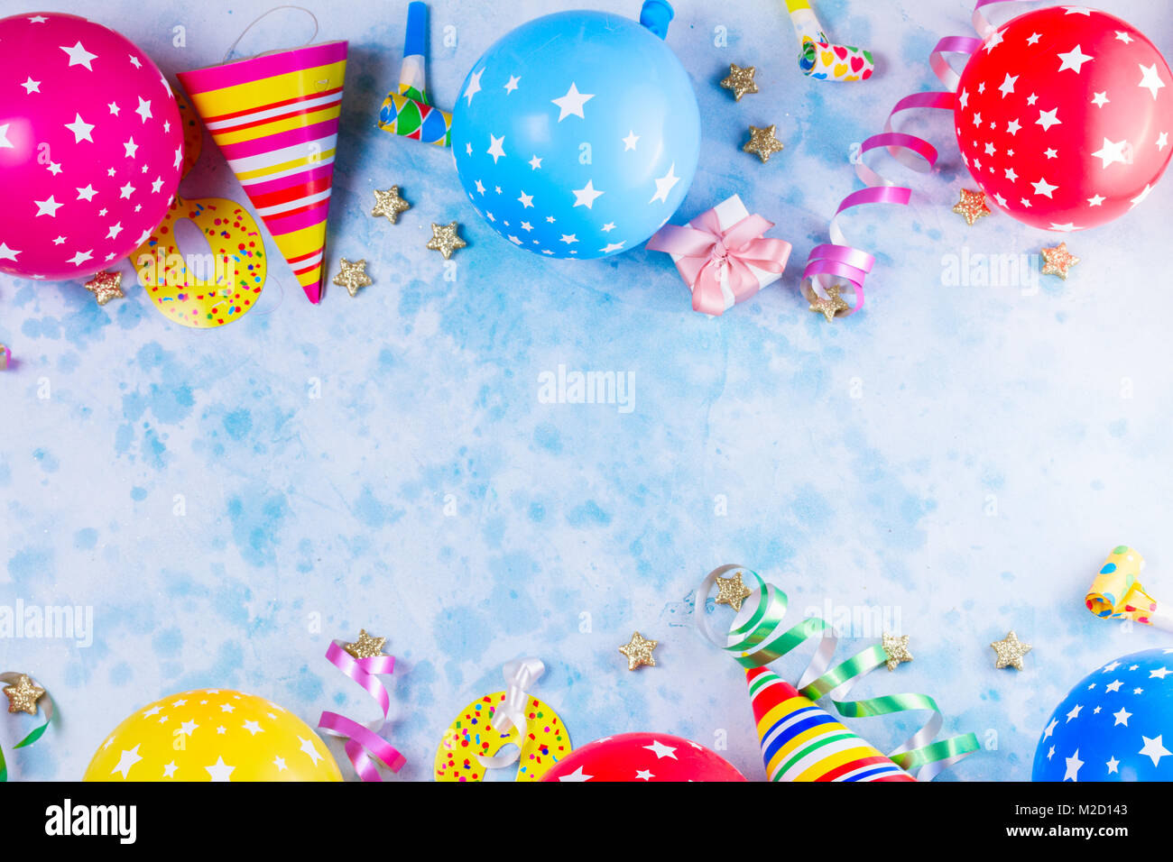 Bright colorful carnival or party scene of balloons, streamers and ...