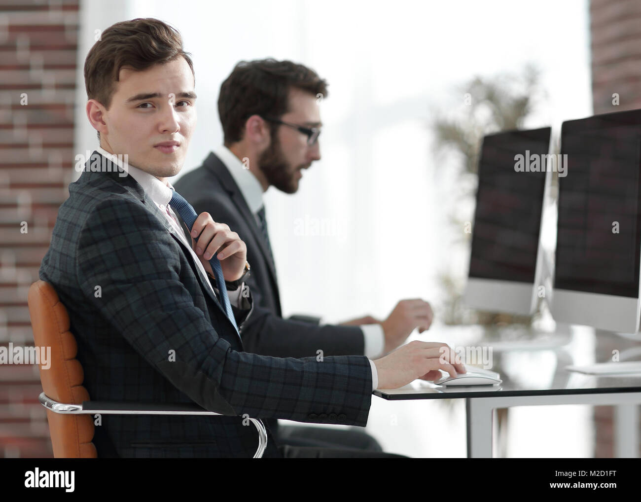 employees work with computers in a modern office Stock Photo - Alamy