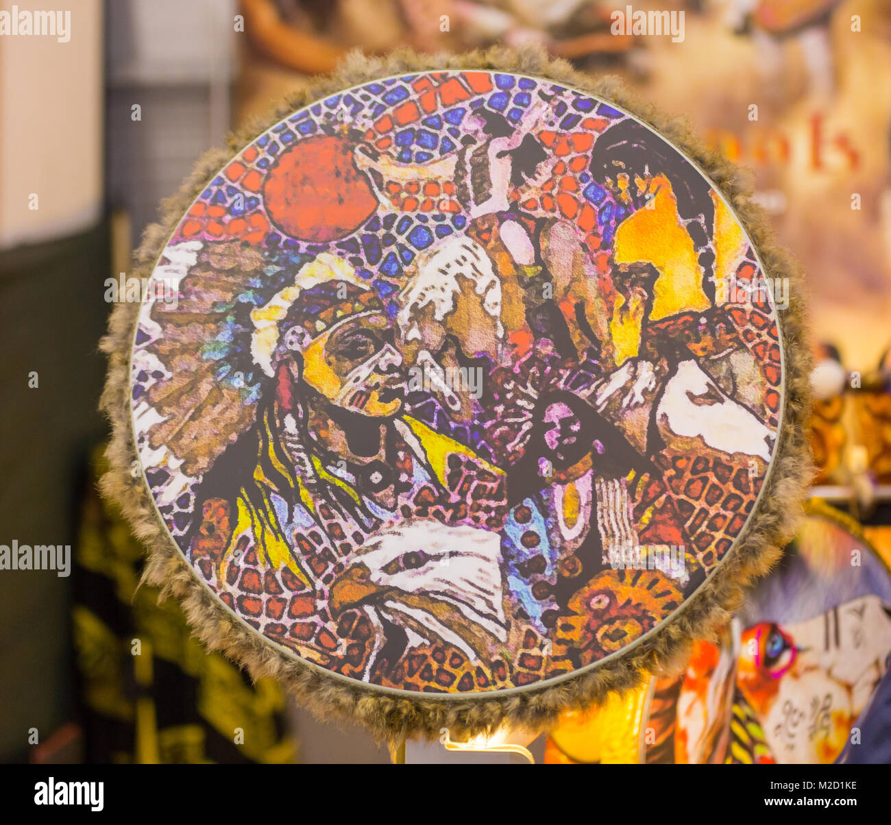 Hand-made colorful Indian round drum Stock Photo - Alamy
