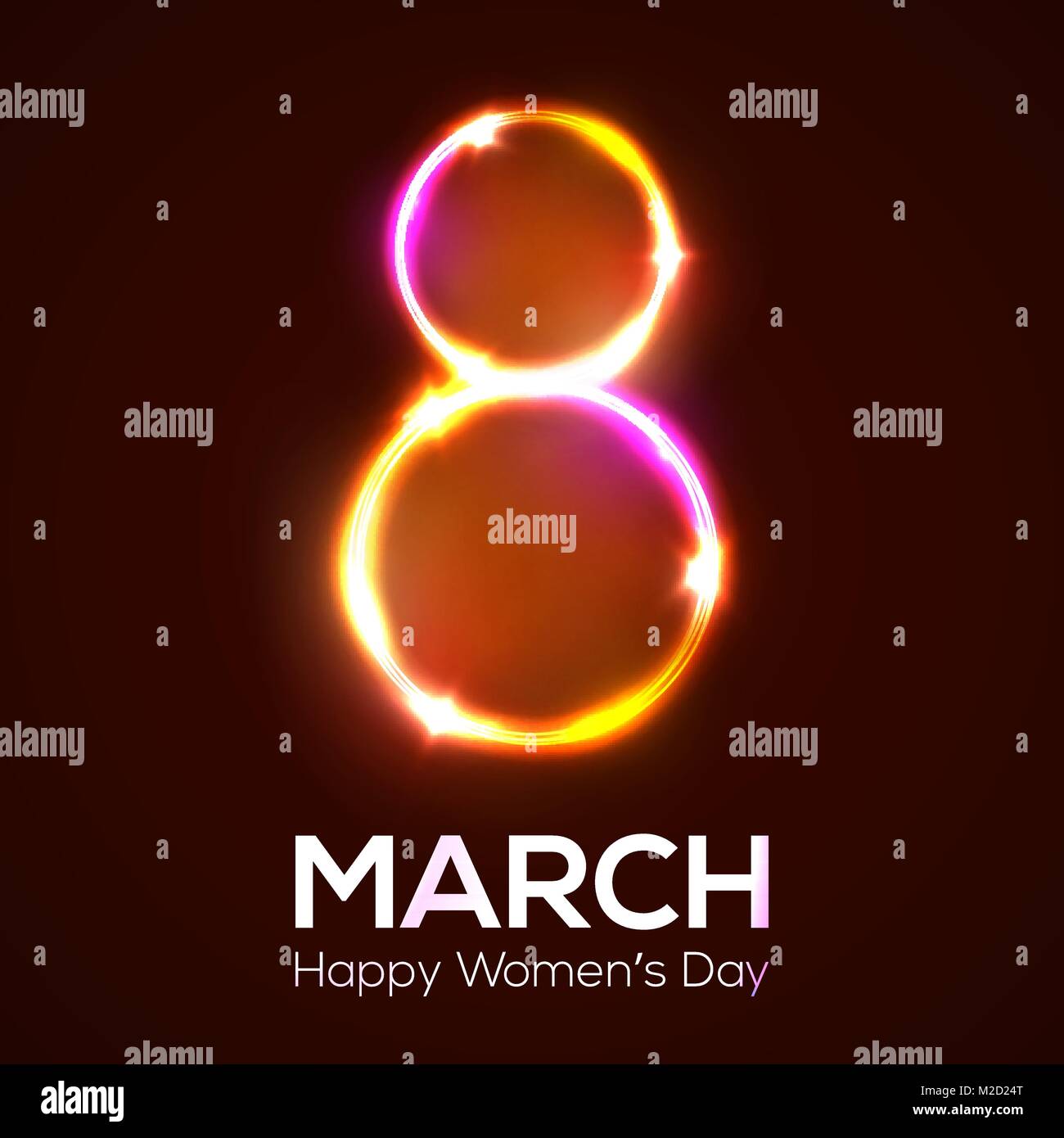 Happy womens day. 8 march in neon circles with glowing and sparkles ...