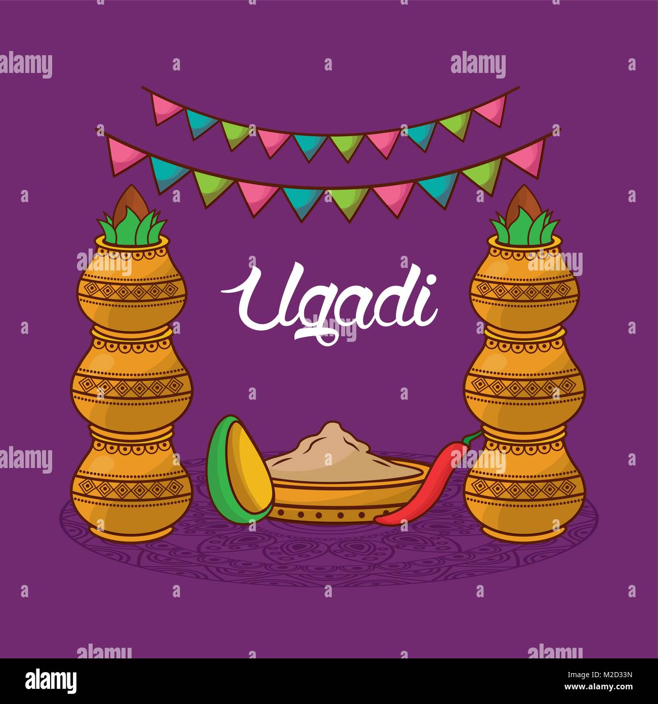ugadi traditional celebration decorative kalash garland Stock Vector ...