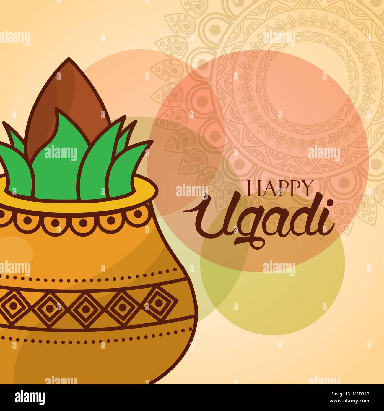 happy ugadi invitation card kalash mandala traditional decoration Stock ...