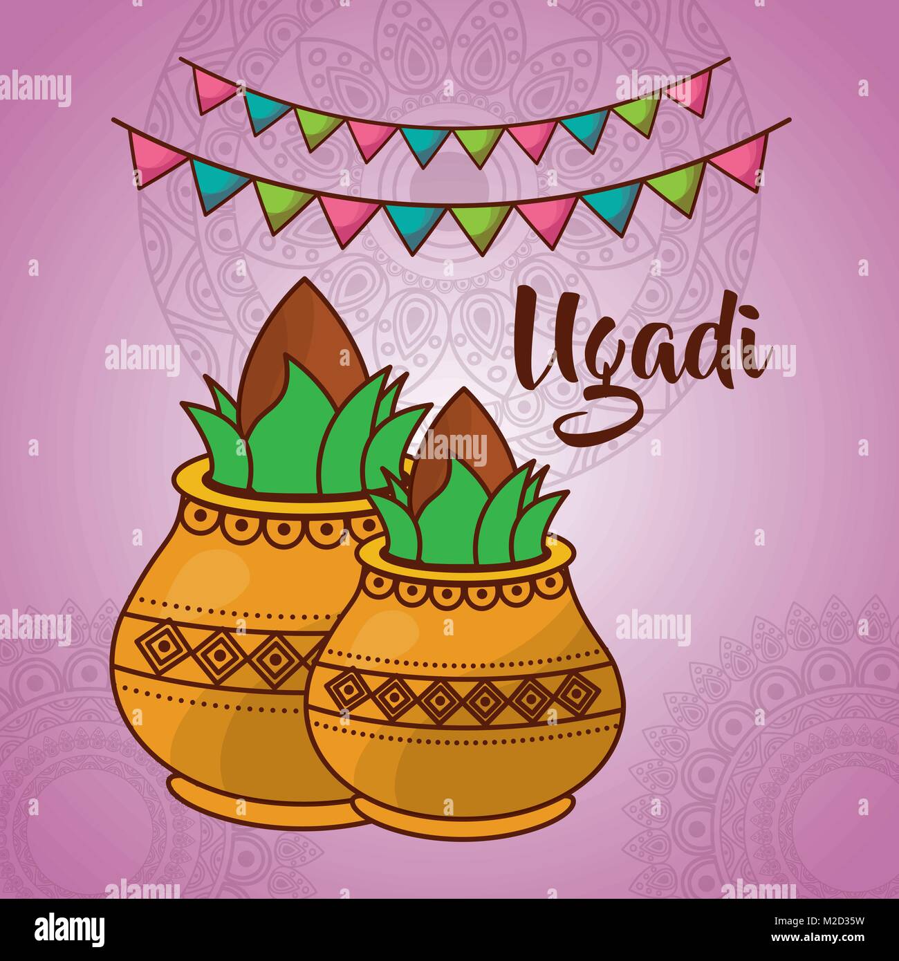 ugadi two ceramic pot kalash culture celebration Stock Vector Image ...