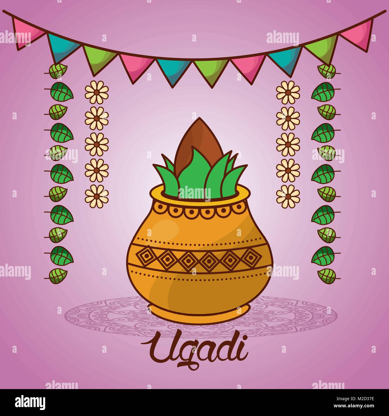 happy ugadi festival set template greeting card pot coconut flowers of ...