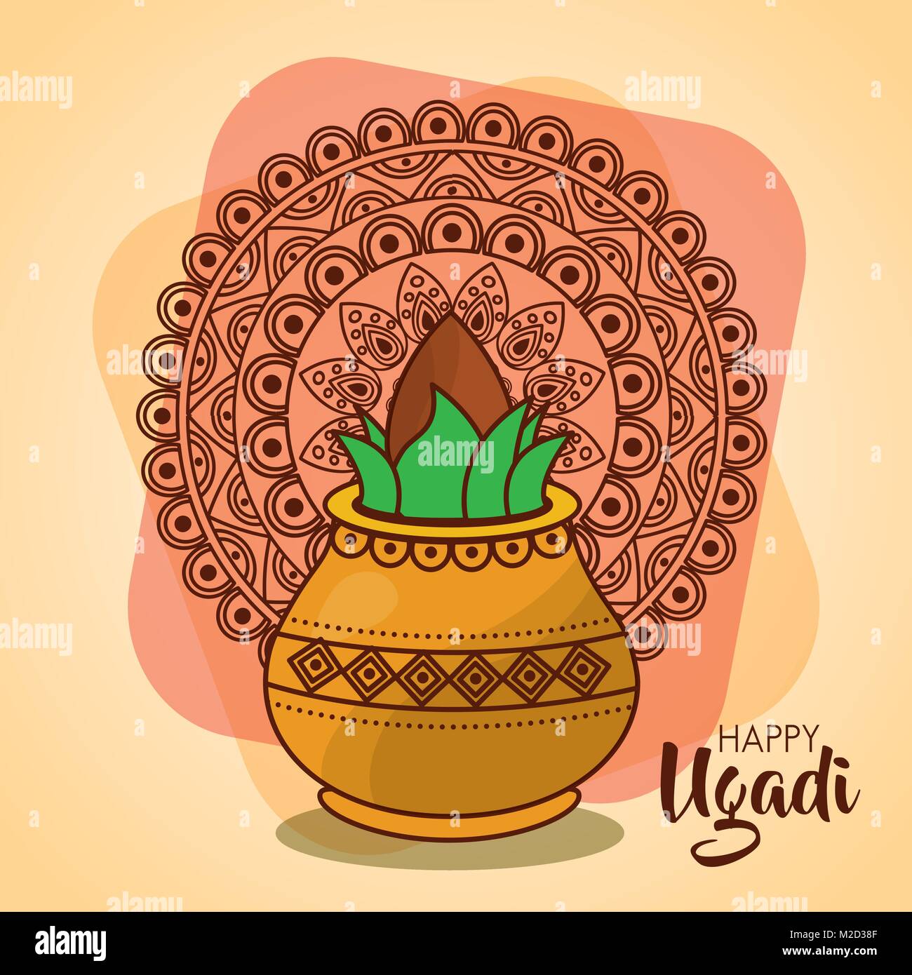 happy ugadi card template with pot coconut mandala Stock Vector Image ...