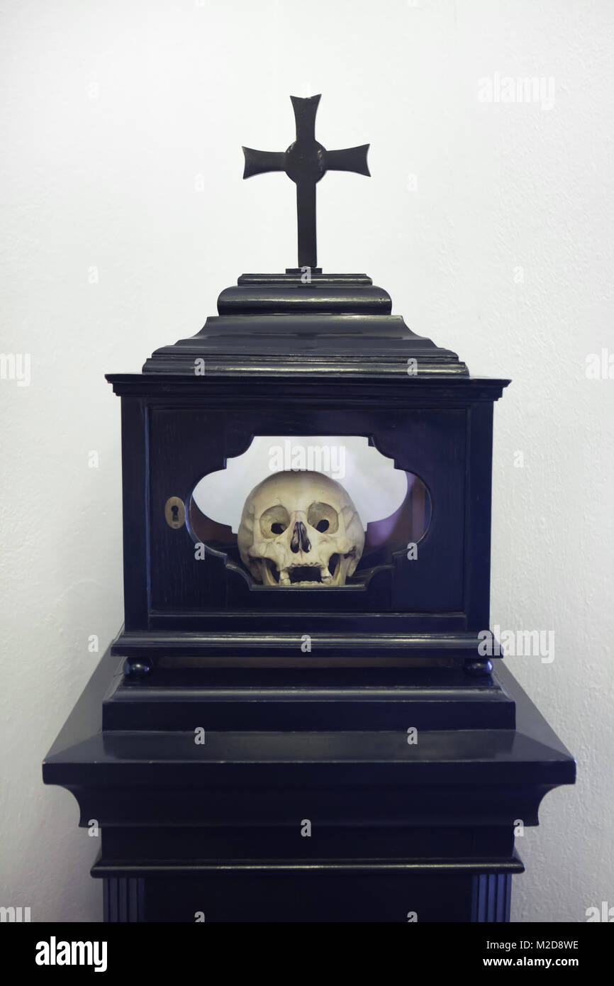 Wooden shrine with a skull of Countess Maria Eleonora Katharine von ...