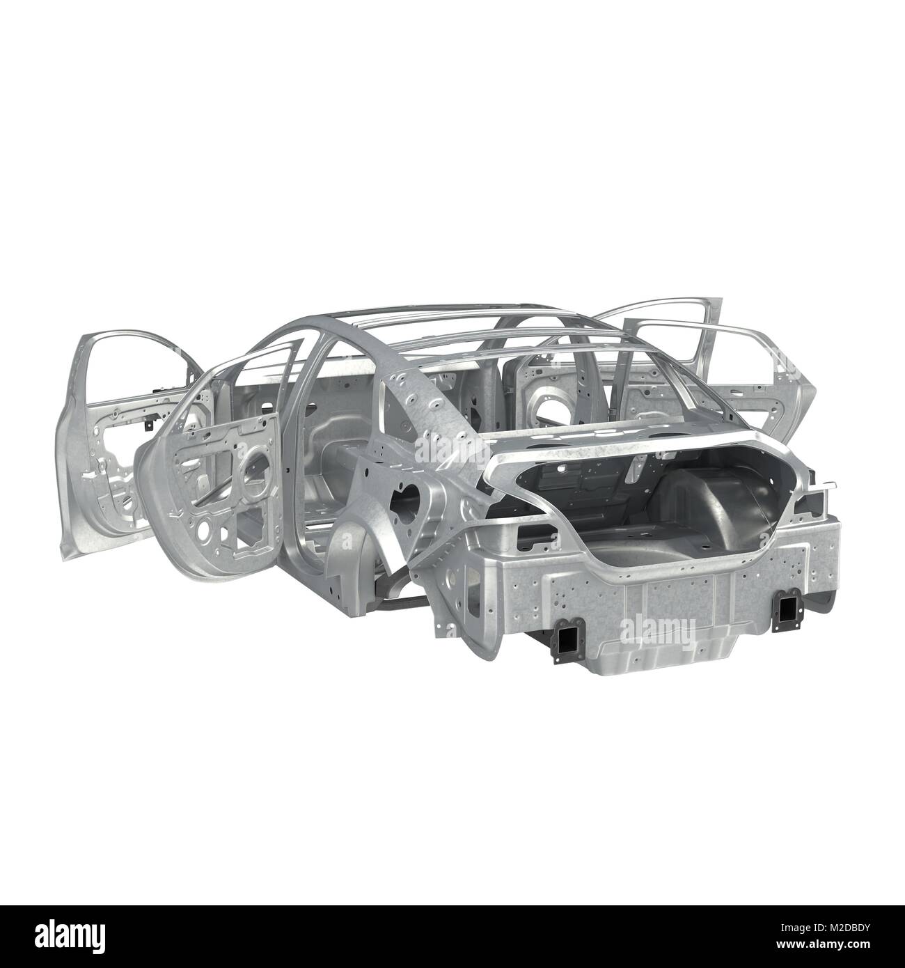 Skeleton of a car with opened doors on white. 3D illustration Stock ...