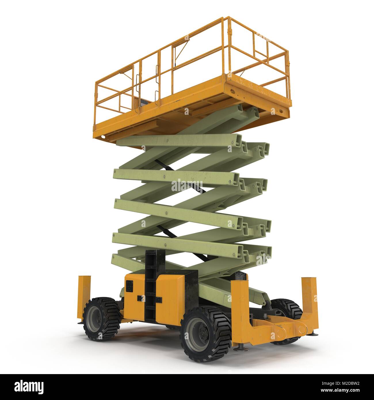 Engine Powered Scissor Lift on white. 3D illustration Stock Photo - Alamy