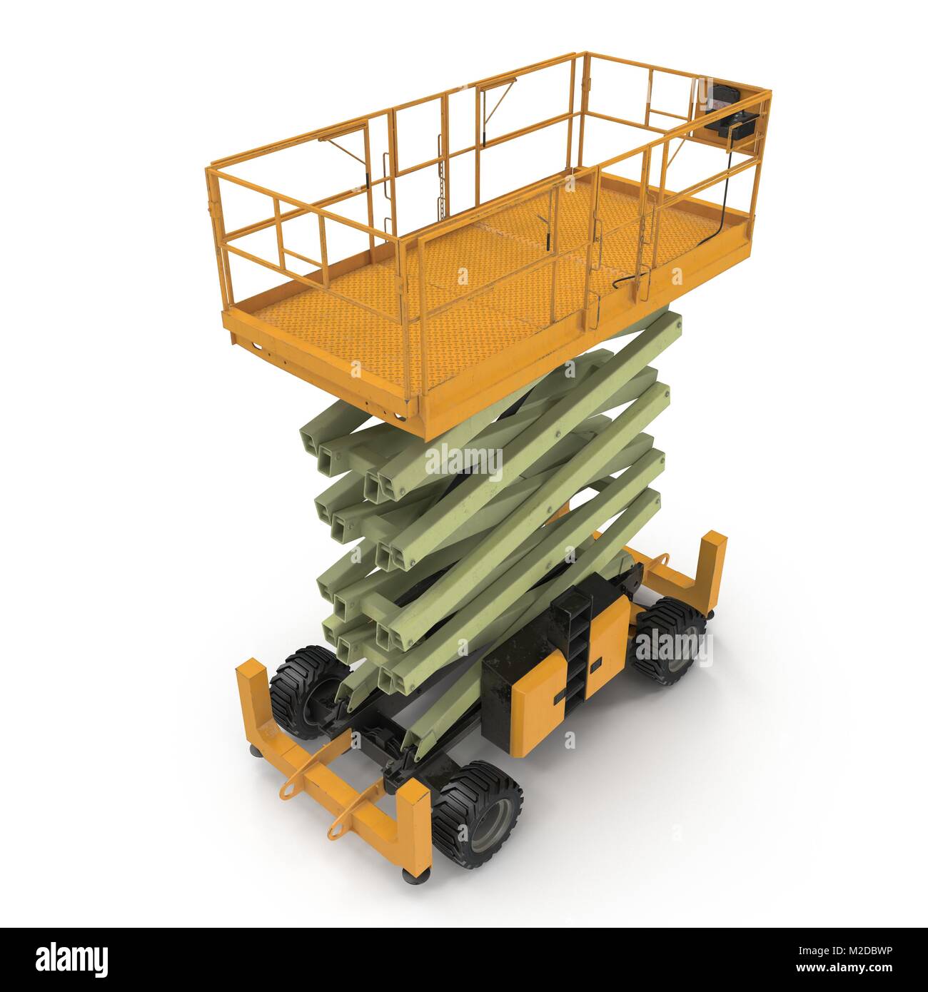 Engine Powered Scissor Lift on white. 3D illustration Stock Photo - Alamy